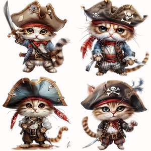 Cute Pirate Cat Clip Art, Watercolor Adorable Eye Patch Kitten ...