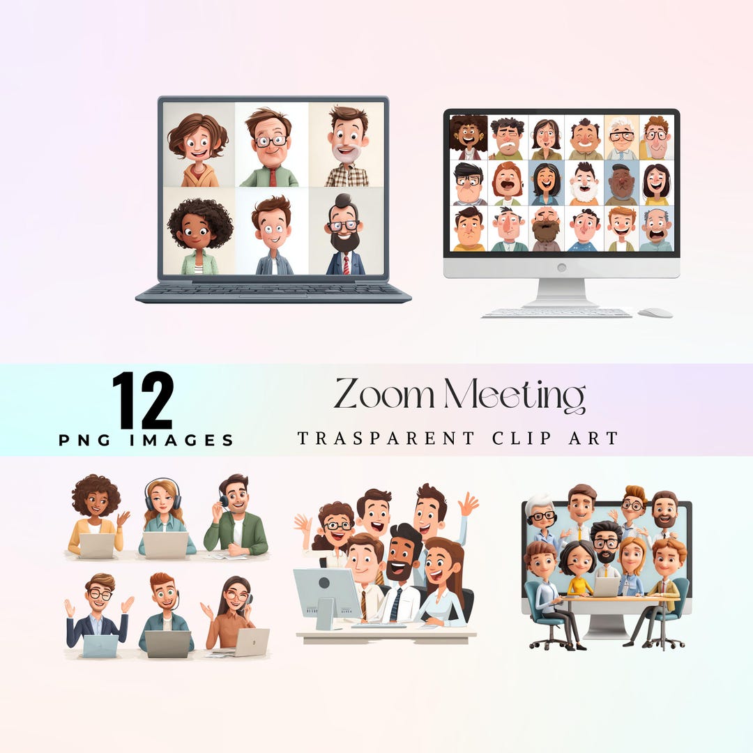 Zoom Meeting Clipart, Cartoon Office Characters, Remote Team Laptop ...