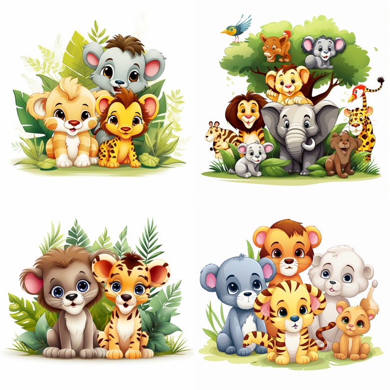 Cute Baby Savanna Animals Clip Art, Cartoon Baby Savanna Illustrations ...