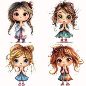 Cute Chibi Praying Girl Clip Art, Sweet Kawaii Doll Prayer Illustration ...