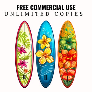 Cute Hawaiian Surfboards Clip Art, Watercolor Colorful Surf Vibes ...