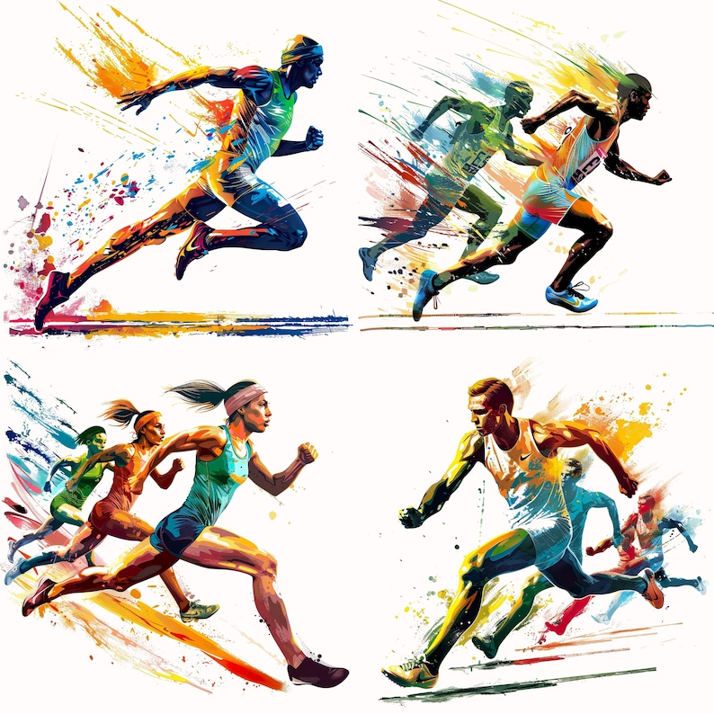 Watercolor Track and Field Clip Art: Running Athletes PNG (digital ...
