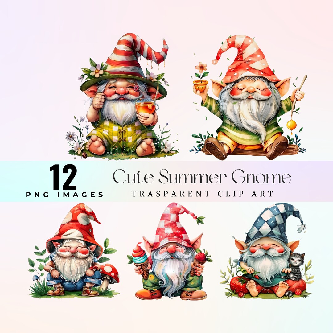 Watercolor Summer Gnome Clipart Set: Floral Fruit Elf Art (PNG) - Etsy