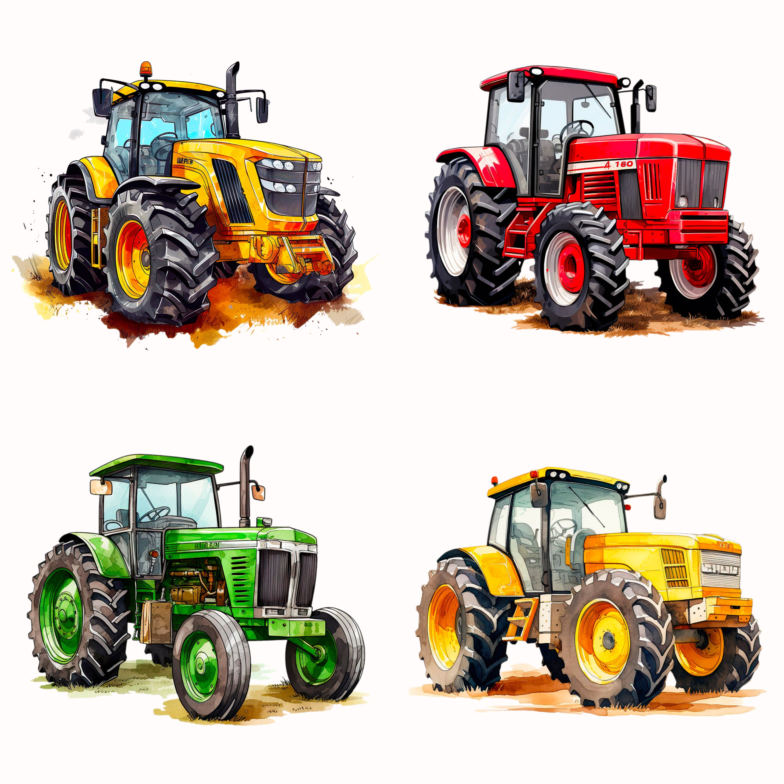 Watercolor Tractor Clip Art, Multicolor Farm Vehicle Illustration PNG ...