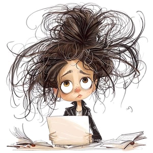 Frazzled Girl Clip Art, Watercolor Weary Work Lady Illustration PNG ...