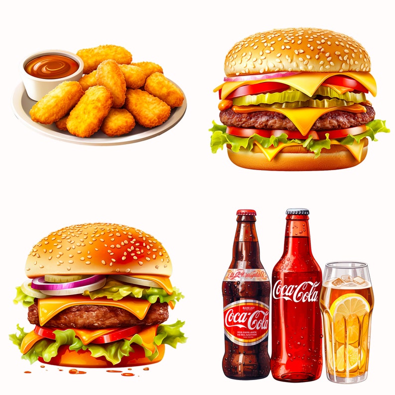 Delicious Fast Food Clip Art, Watercolor Tasty Hamburger Illustration ...