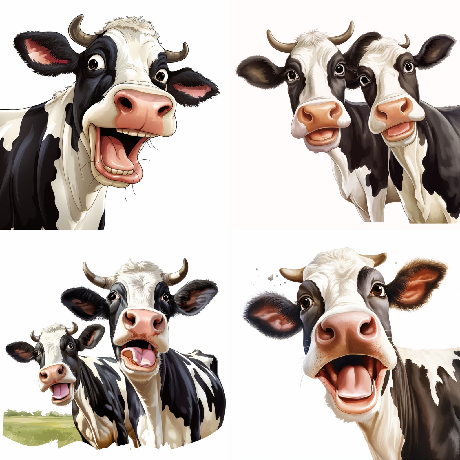 Happy Cows Clip Art, Watercolor Humor Crazy Cows Illustration PNG ...