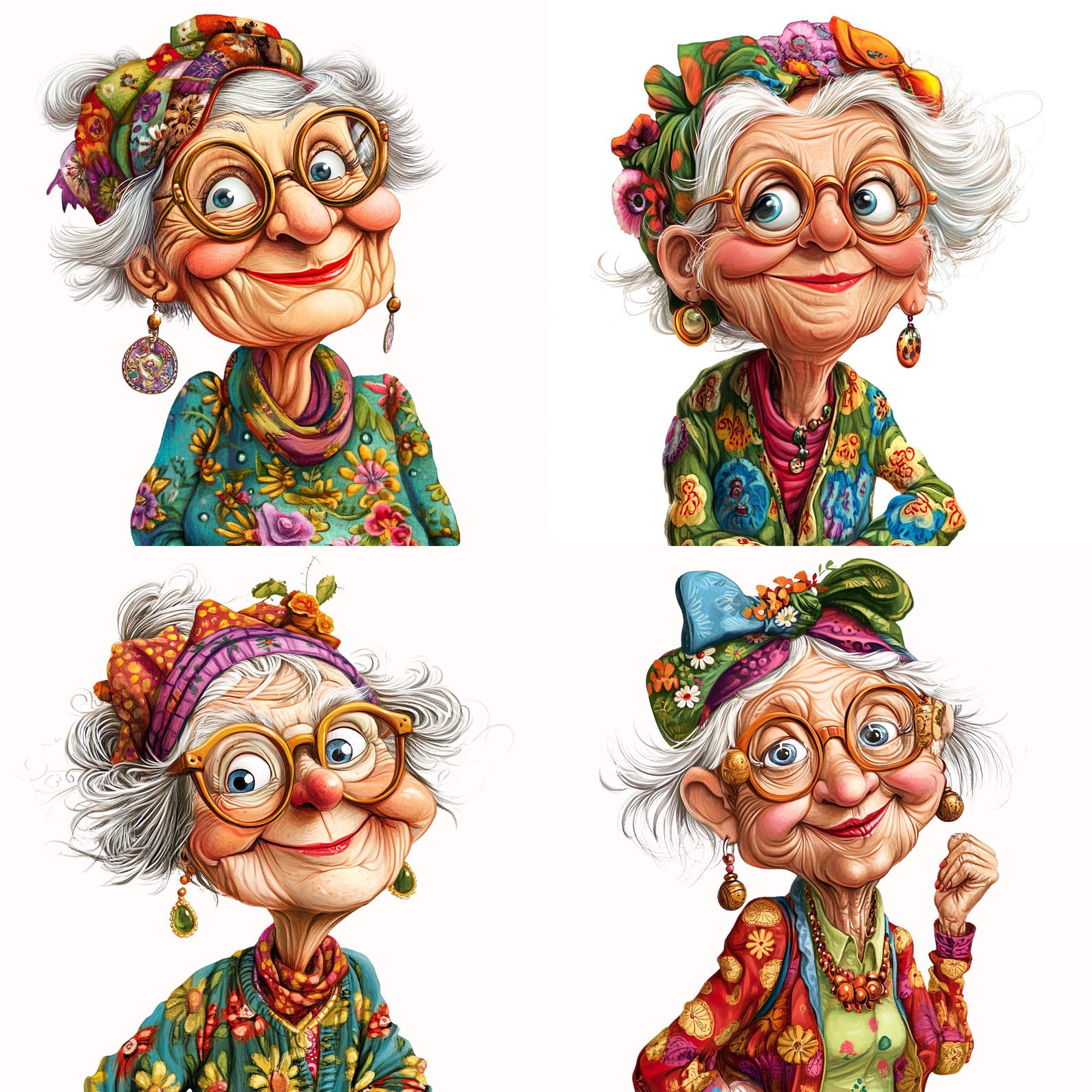 Whimsical Golden Oldies Clip Art, Watercolor Funny Grandma Illustration ...