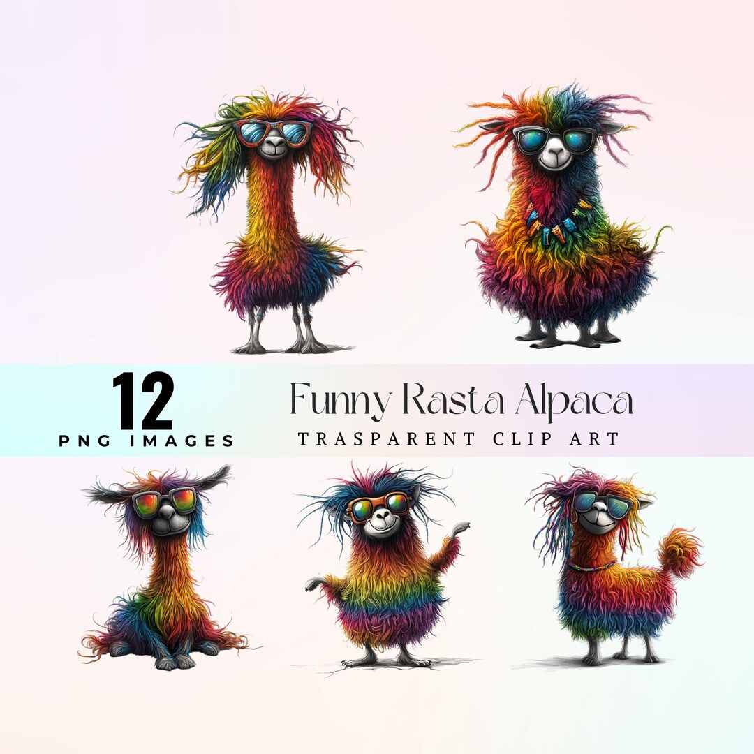 Funny Rasta Alpaca Clipart, Colorful Reggae Llama PNG, Hippie Animal ...