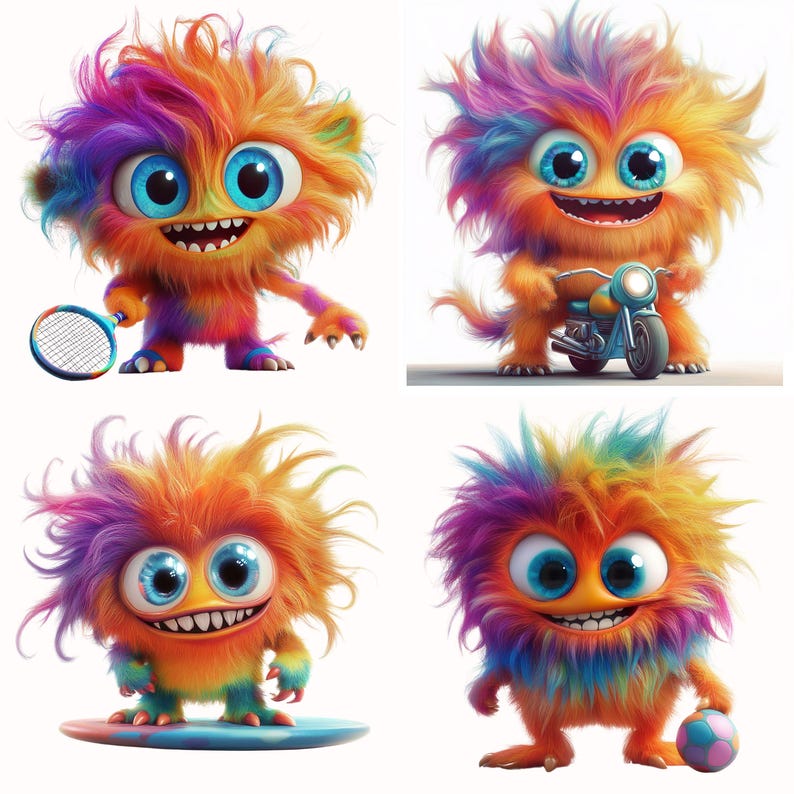 Watercolor Quirky Monster Clipart: Sporty PNG Illustrations (digital ...