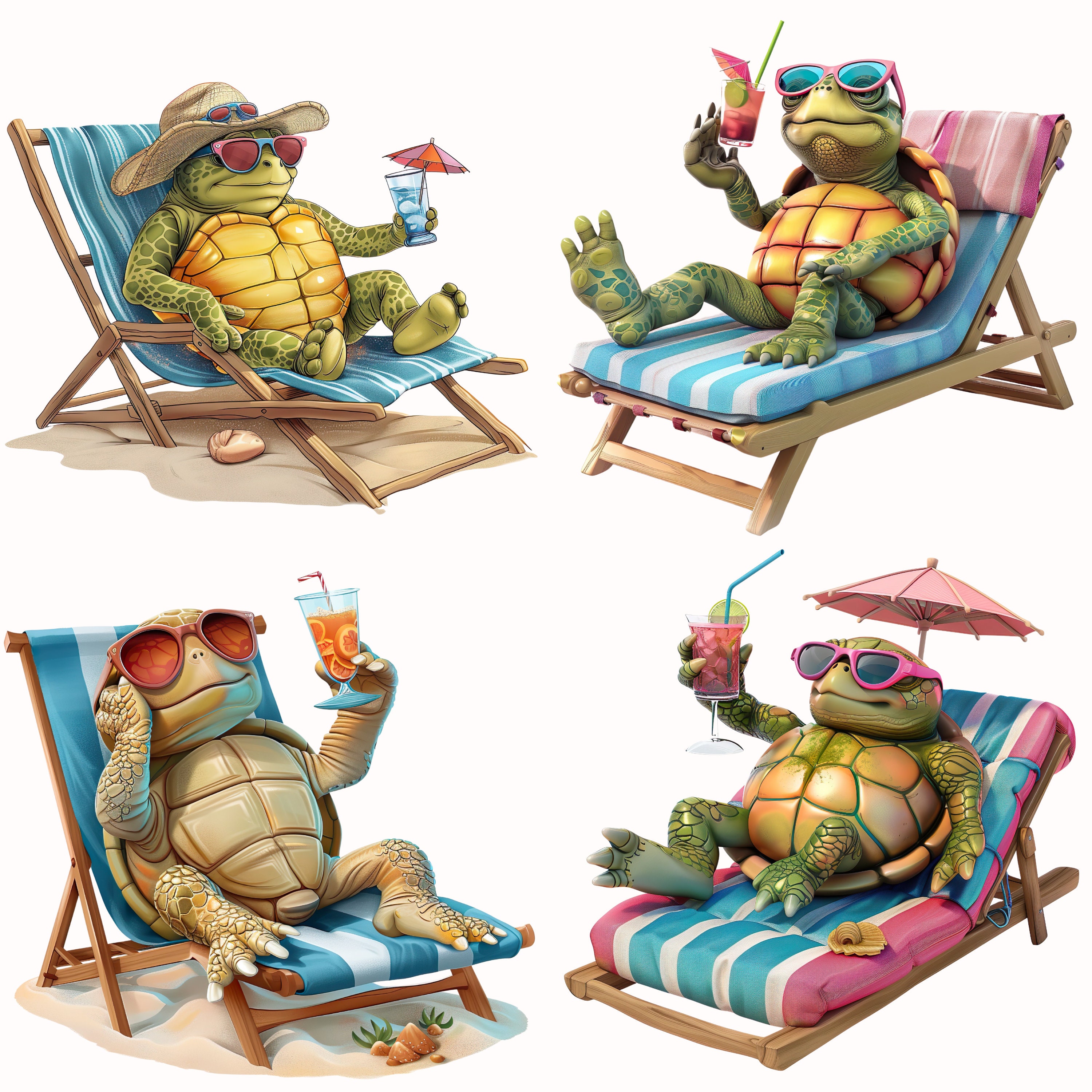 Funny Turtle Sunbathing Clip Art, Watercolor Quirky Turtle Relaxing in ...