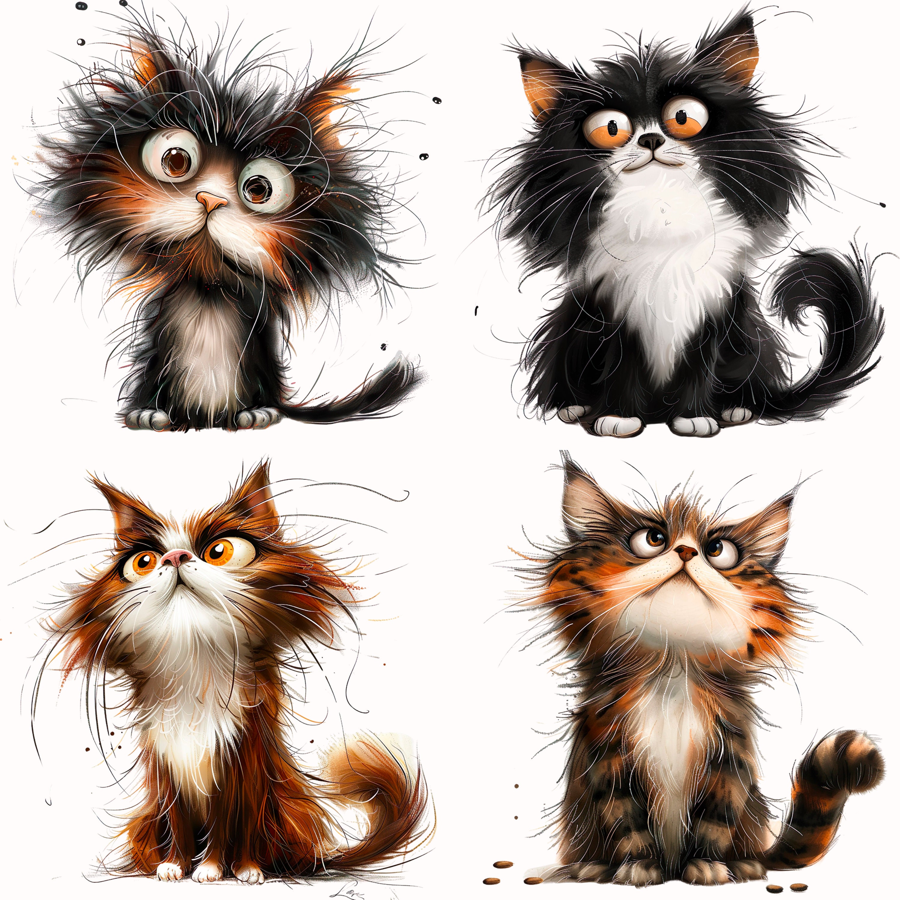 Quirky Tabby Cat Clip Art, Eccentric Funny Cats Illustration PNG, Crazy ...