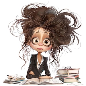 Frazzled Girl Clip Art, Watercolor Weary Work Lady Illustration PNG ...