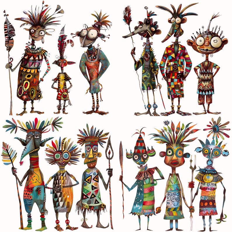 Watercolor African Characters Clip Art: Tribal PNG Graphics (digital ...