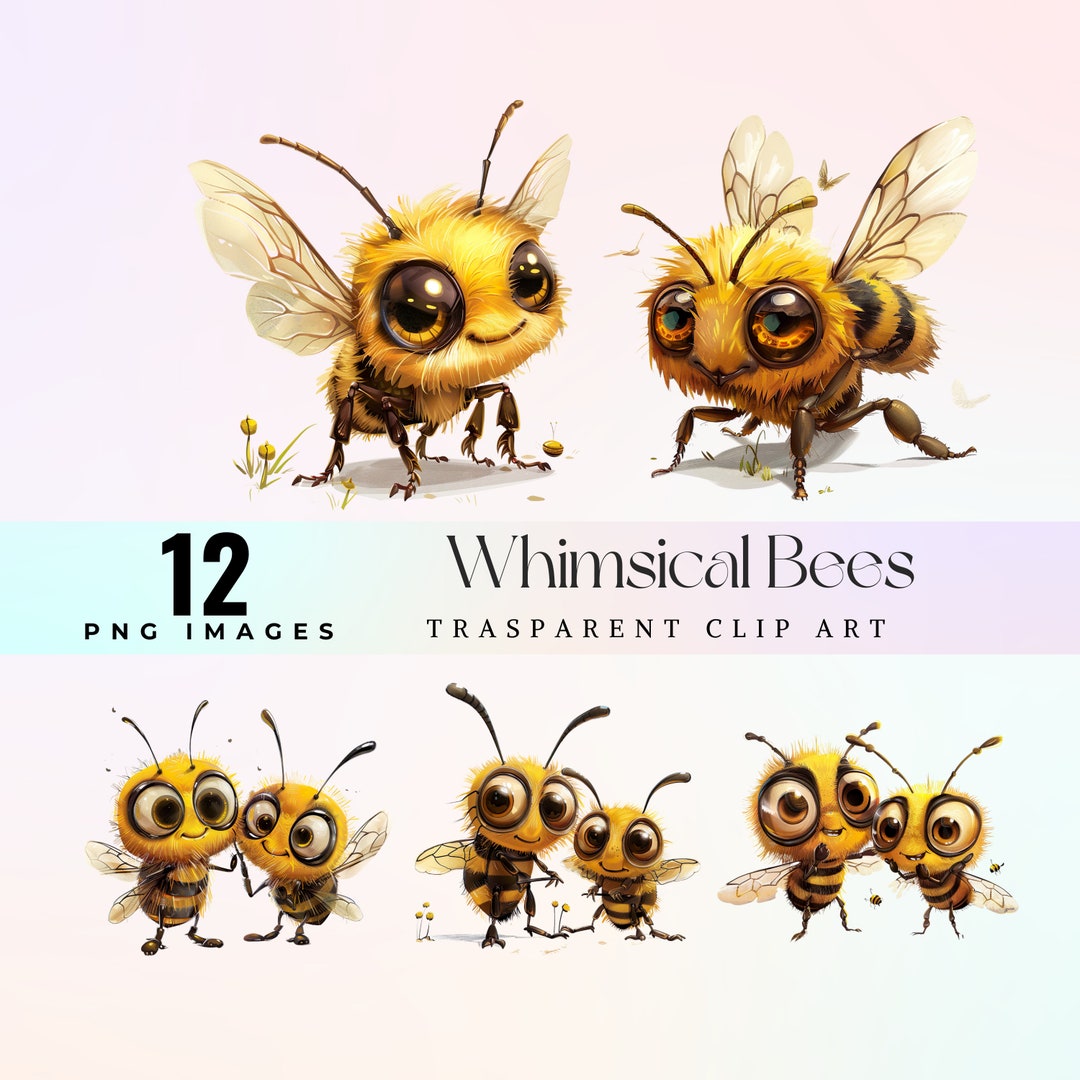 Whimsical Bees Clip Art, Watercolor Funny Buzzy Beauties Illustration ...