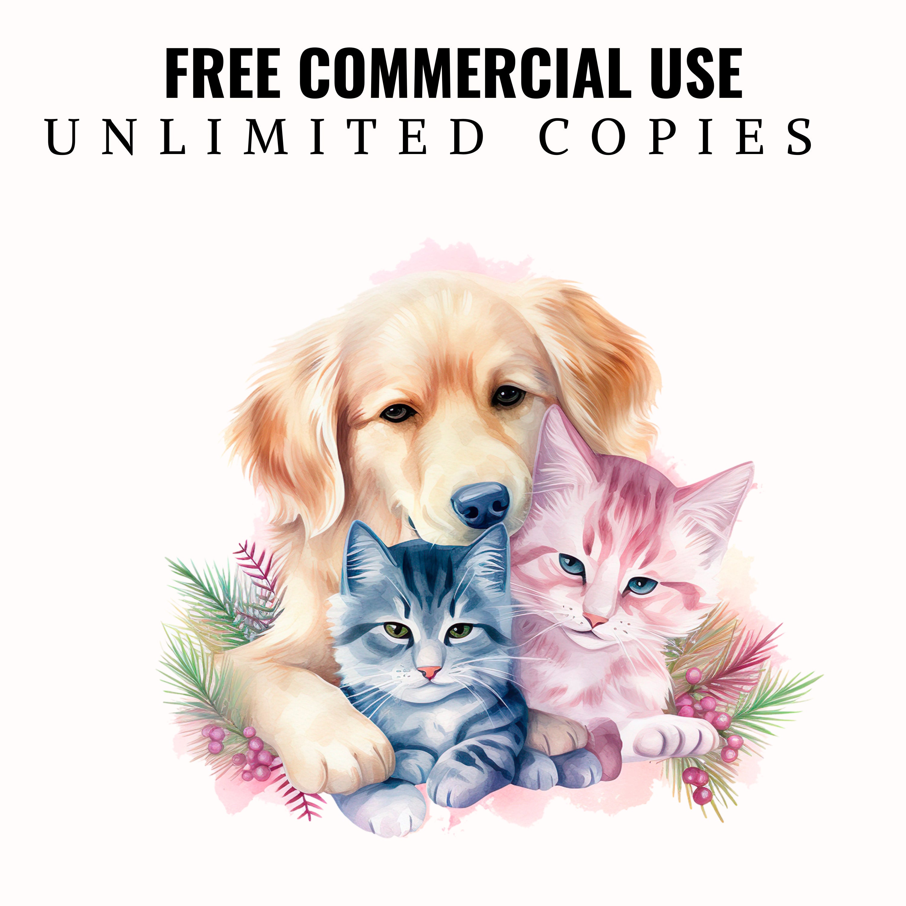 Watercolor Dog and Cat Friends Clip Art: Puppy & Kitten PNG (digital ...