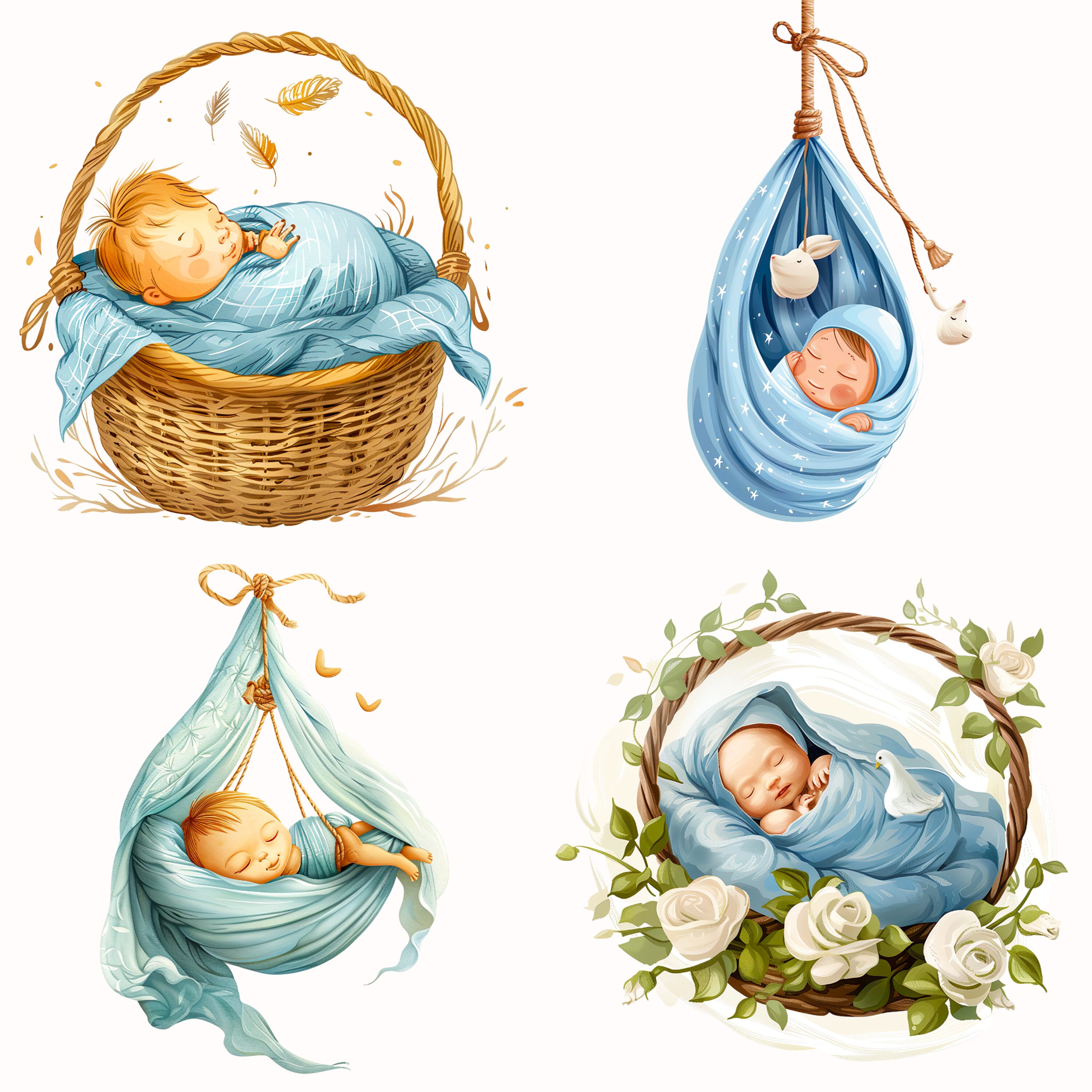 Lovely Newborn Boy Clip Art, Sweet Basket Newborn Illustration PNG ...