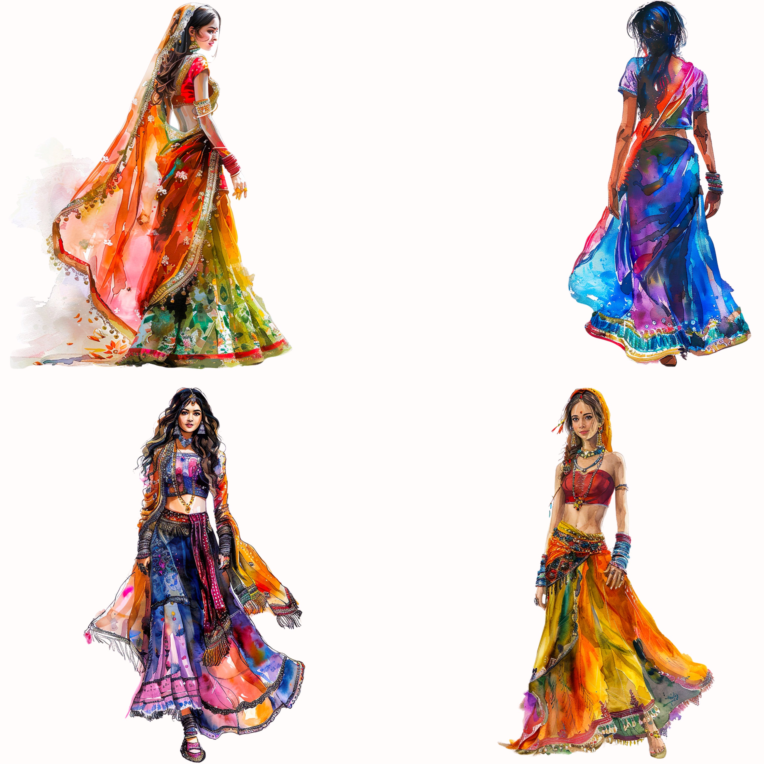 Cute Indian Fashion Lady Clip Art, Watercolor Lovely Ethnic Beauty ...
