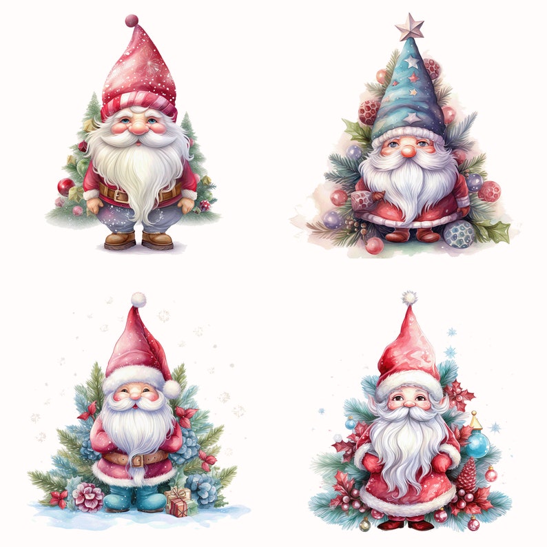 Christmas Gnomes Clip Art Watercolor Christmas Gnomes Clip Art PNG ...