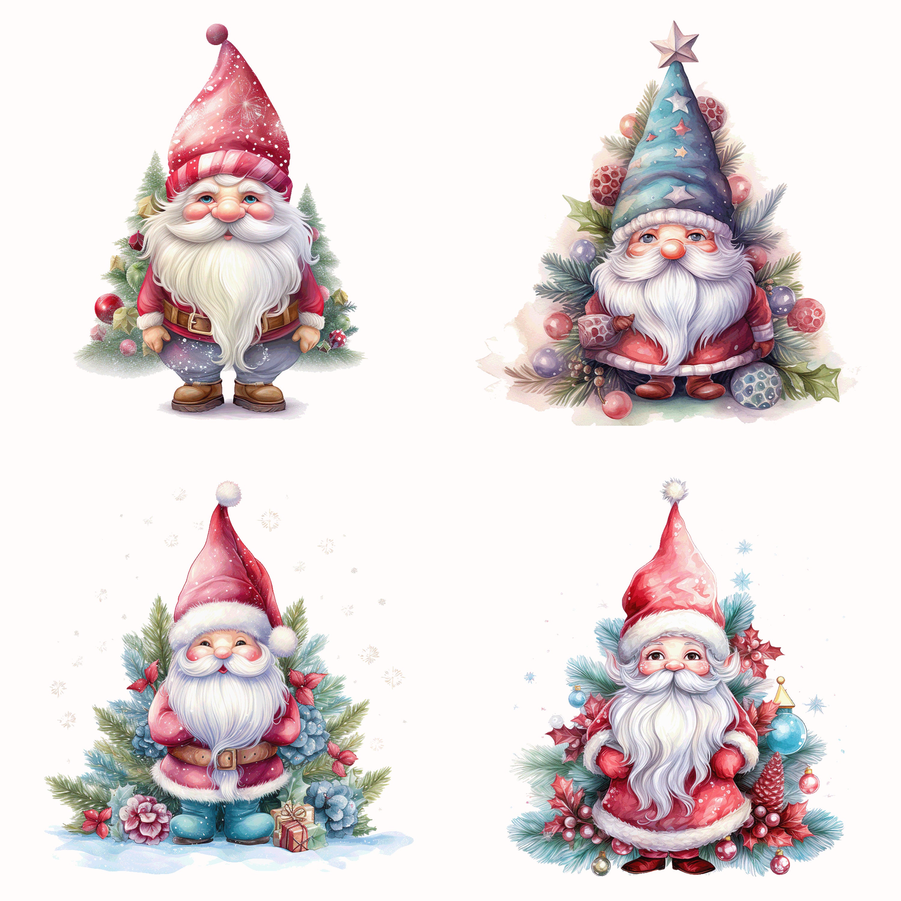 Christmas Gnomes Clip Art Watercolor Christmas Gnomes Clip Art PNG ...