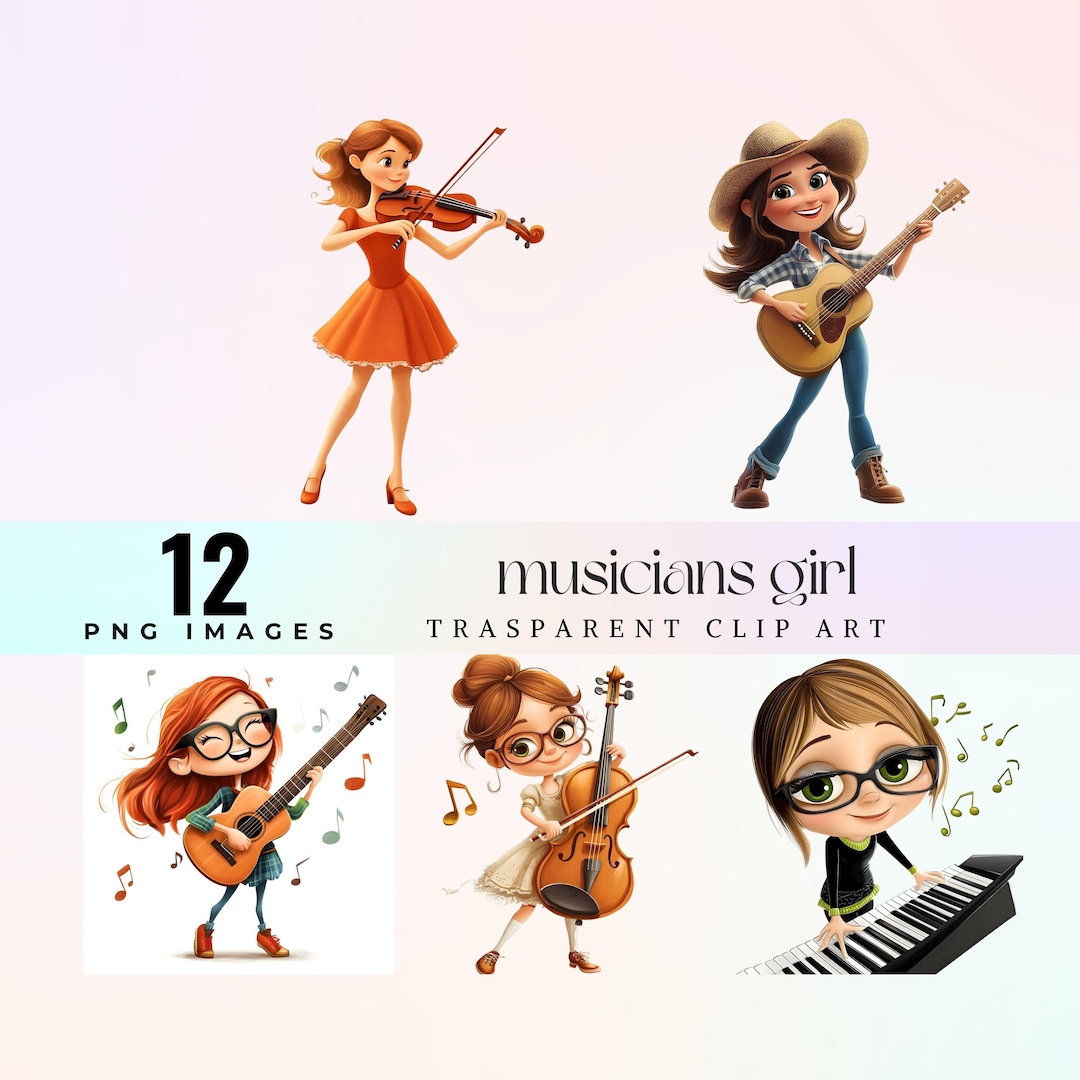 Cute Musicians Girl Clip Art, Musical Instrument Clipart, Guitar Play ...