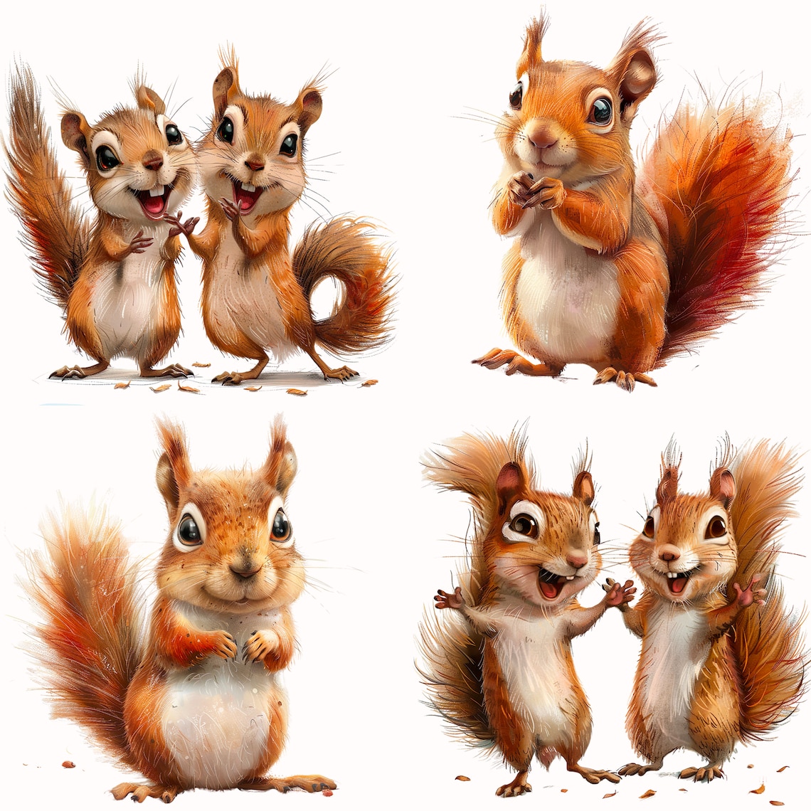 Funny Squirrels Clip Art, Watercolor Happy Cartoon Woodland Cuties ...