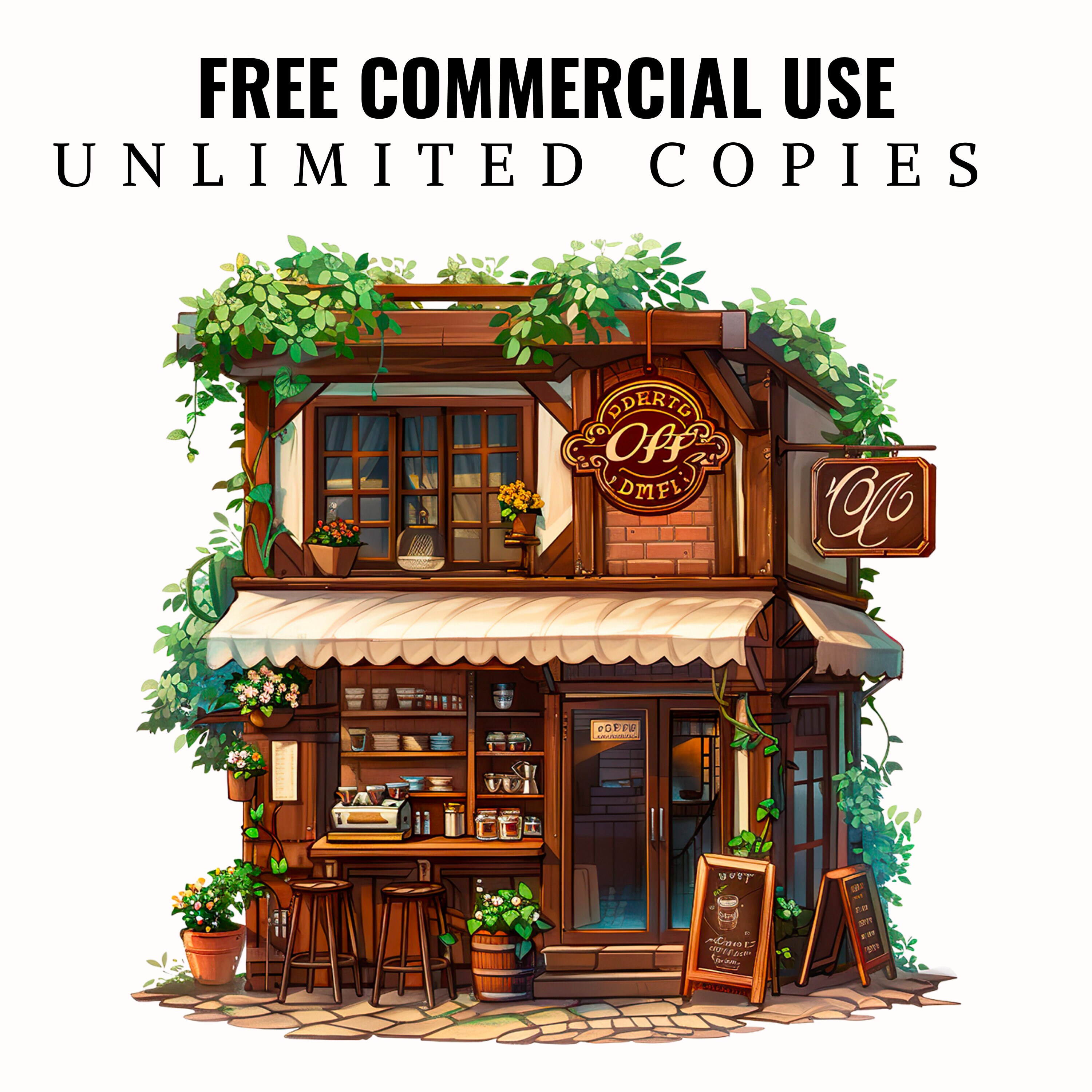 Watercolor Coffee Shop Clipart: Cafe Bar Illustration (PNG) - Etsy