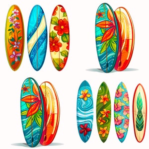 Cute Hawaiian Surfboards Clip Art, Watercolor Colorful Surf Vibes ...
