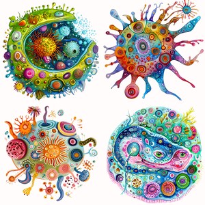 Whimsical Animal Cells Clip Art, Watercolor Fancy Microorganisms ...