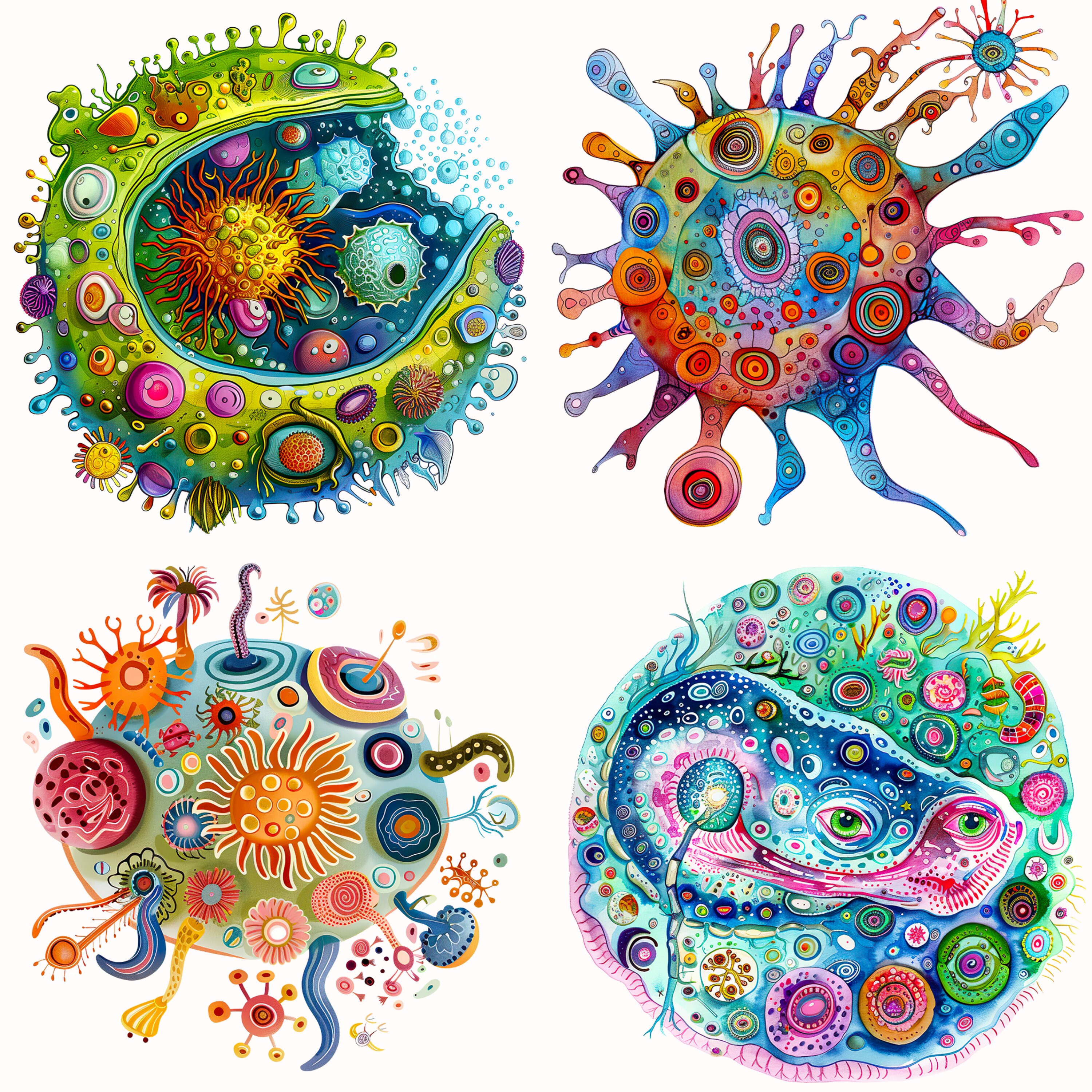 Watercolor Animal Cell Clipart: Fantasy Biology Illustration (PNG ...