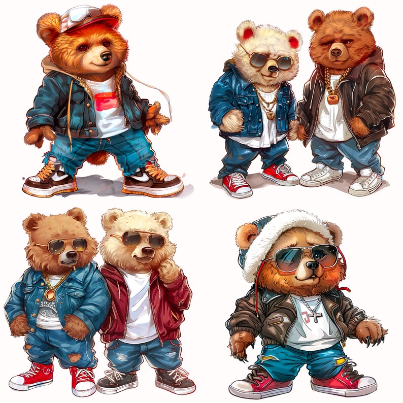 Funny Hip Hop Bear Clip Art, Watercolor Whimsical Urban Teddy ...