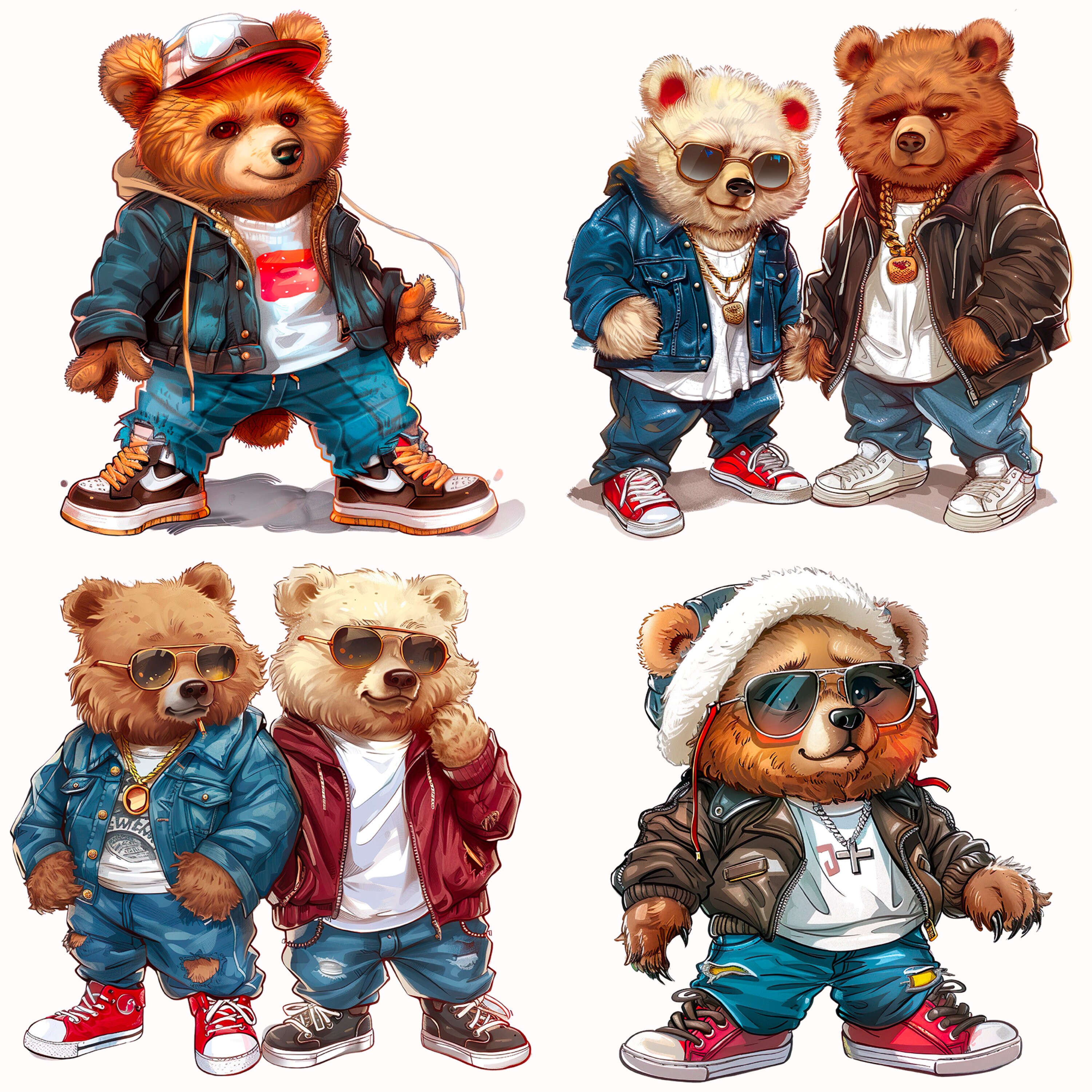 Funny Hip Hop Bear Clip Art, Watercolor Whimsical Urban Teddy ...