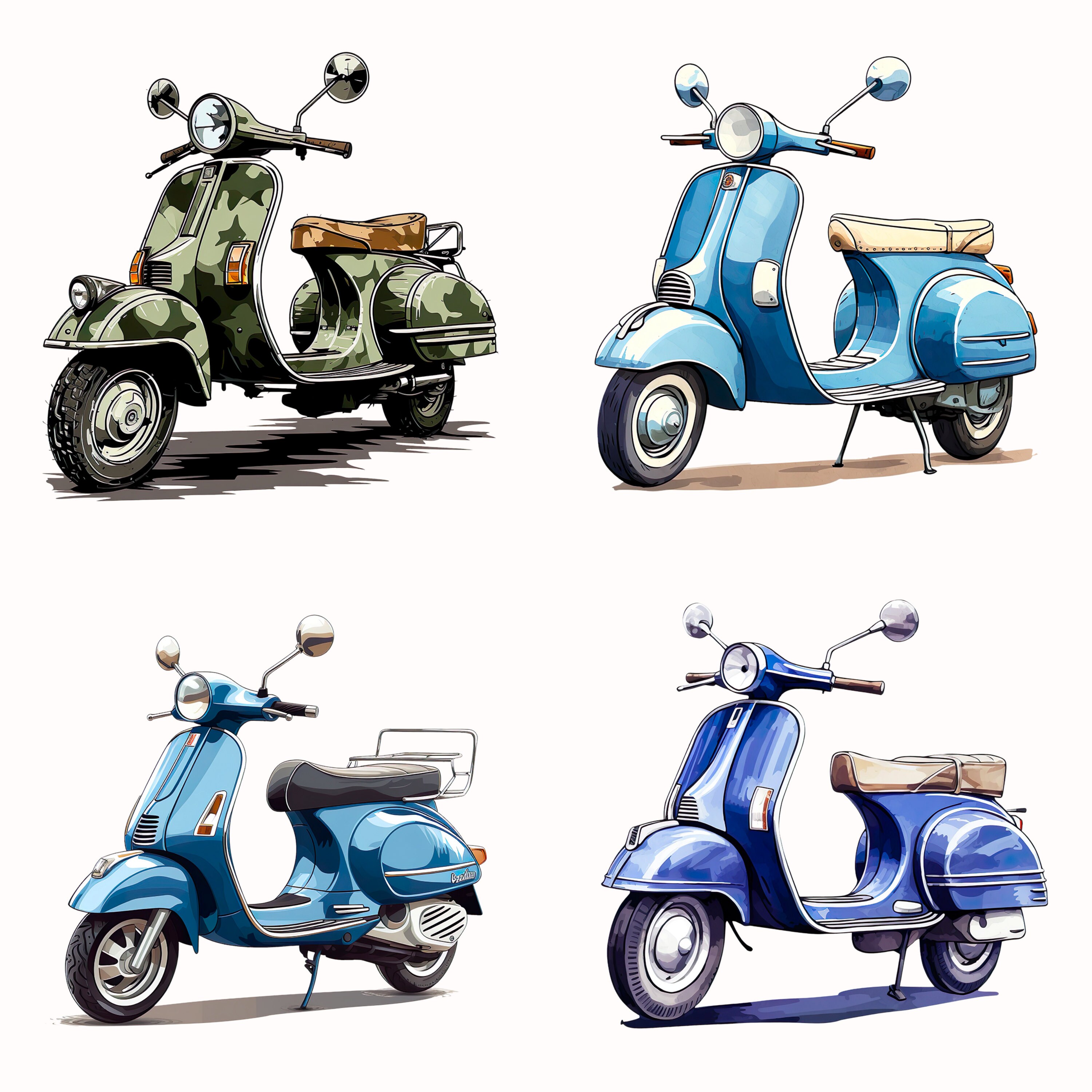 Vintage Scooter Clip Art, Classic Moped Illustration PNG, Old Italian ...