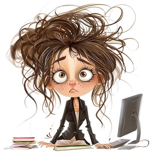 Frazzled Girl Clip Art, Watercolor Weary Work Lady Illustration PNG ...