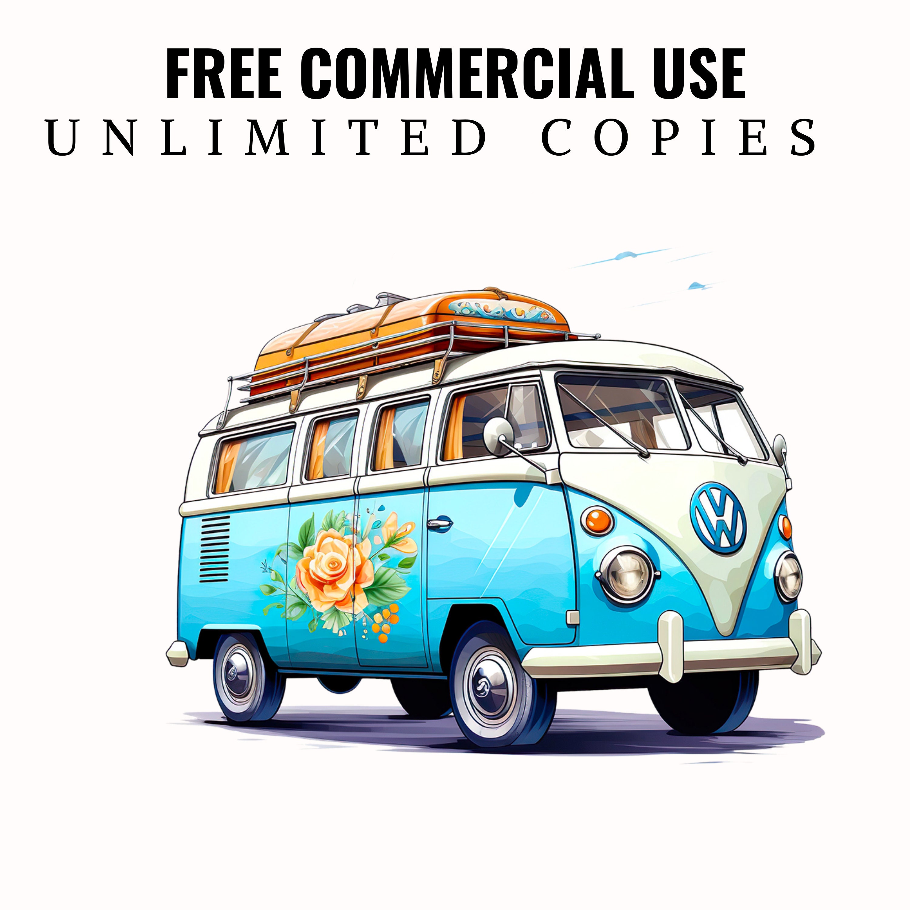 Vintage Camper Van Clip Art ,hippie Camper Van Illustration PNG ...