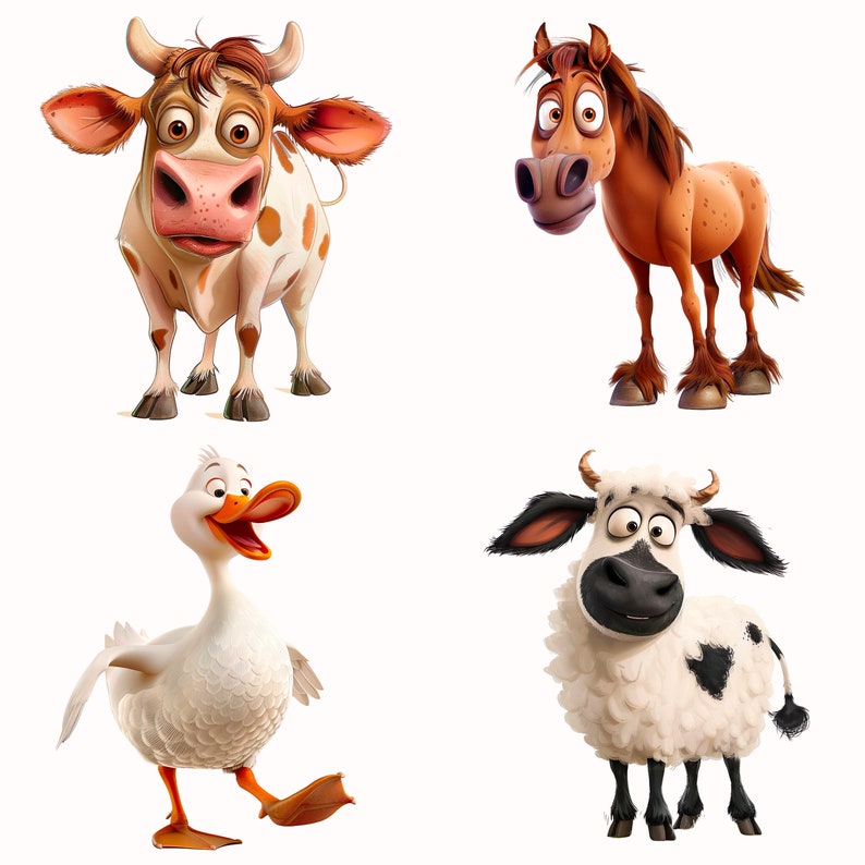 Funny Farm Animals Clip Art, Watercolor Adorable Barn Animal ...