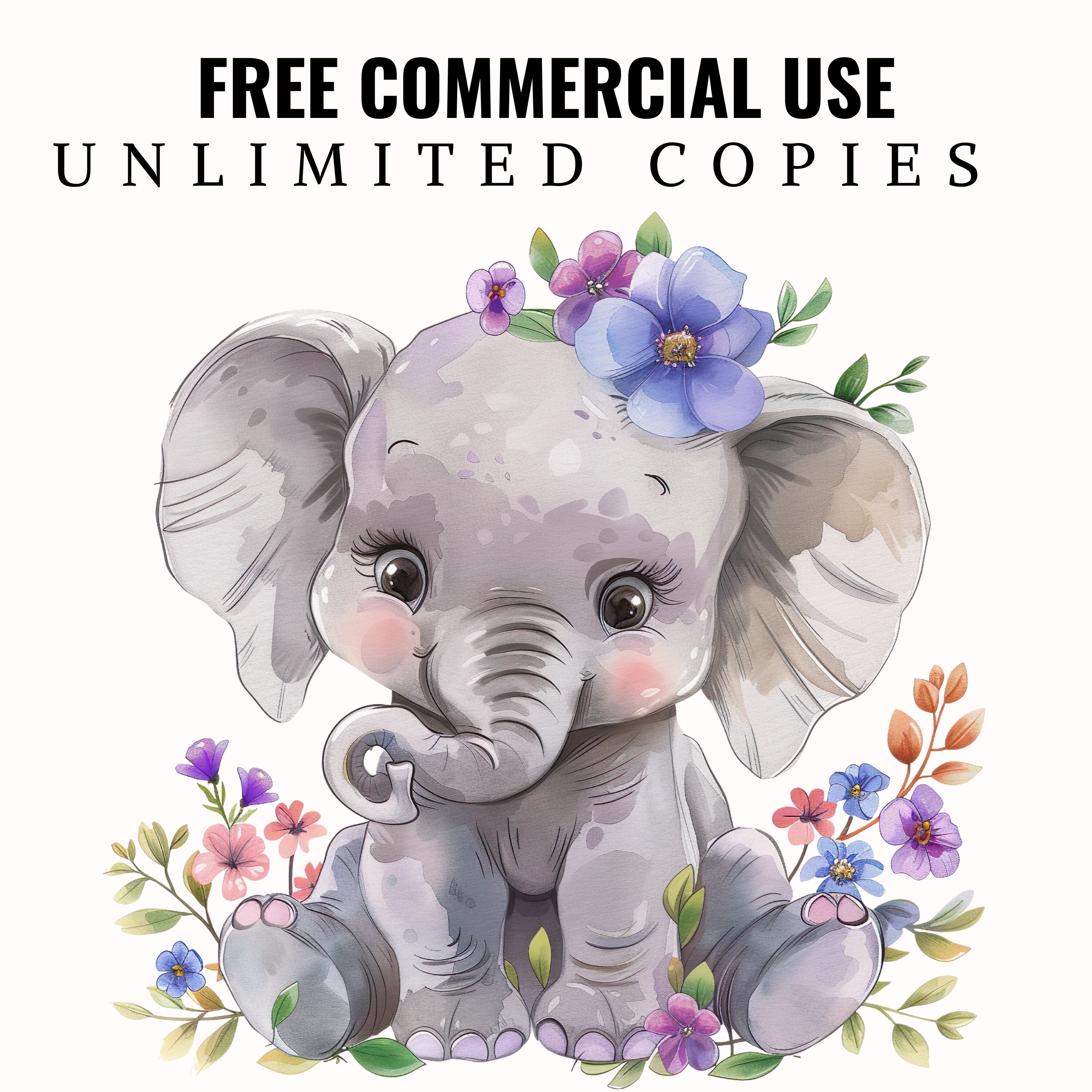 Adorable Baby Elephant Clip Art, Watercolor Lovely Elephants and ...