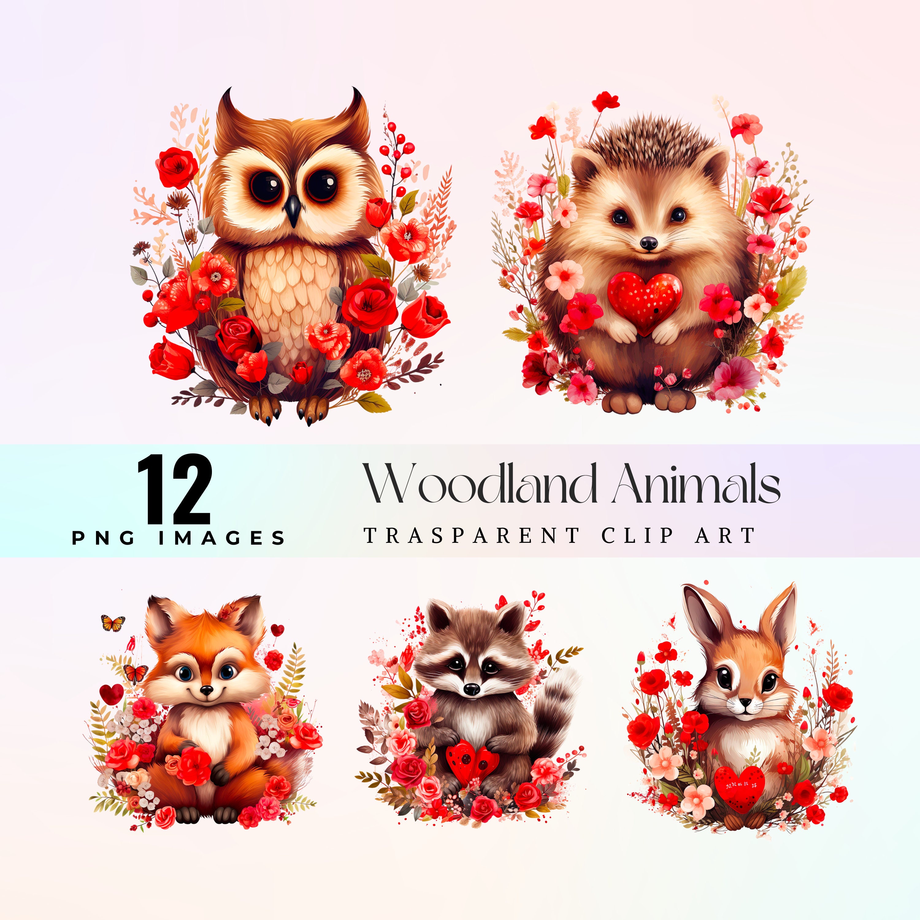 Lovely Woodland Animals Clip Art, Watercolor Forest Love Illustration ...