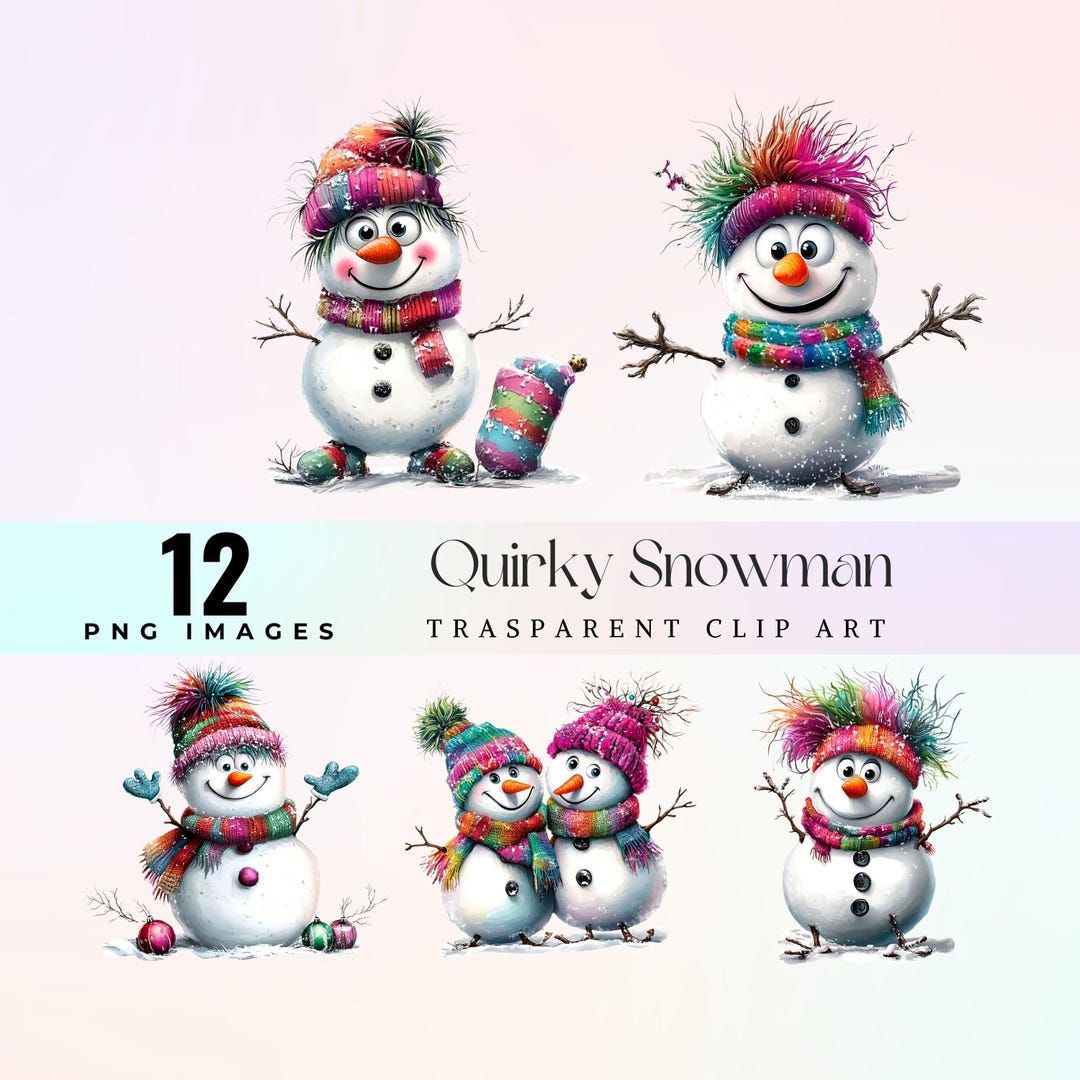 Quirky Christmas Snowman Clip Art: Cheerful PNG Graphics (digital Download) - Etsy