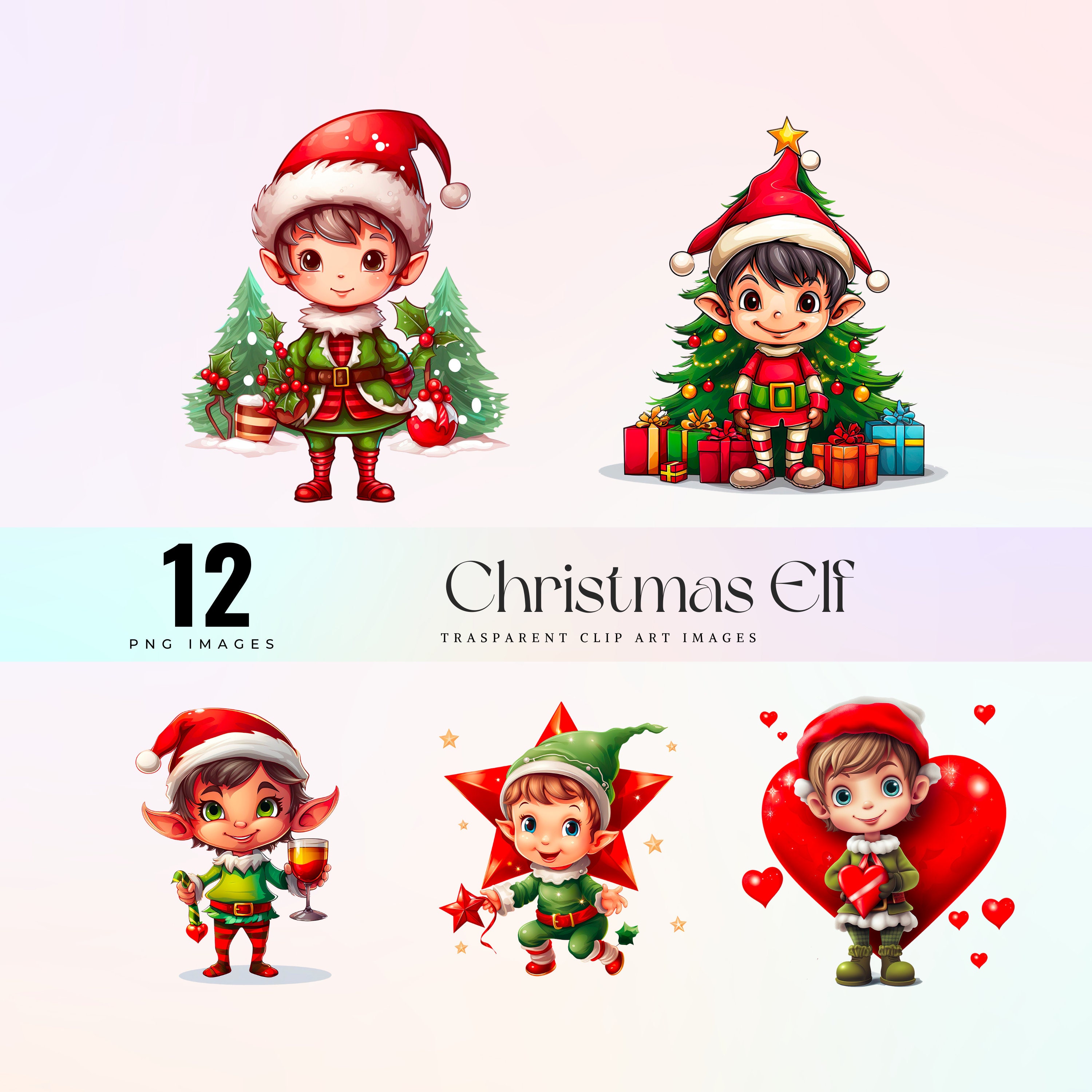 Christmas Elf Clip Art, Watercolor Festive Elf PNG, Cute Holiday Elves ...