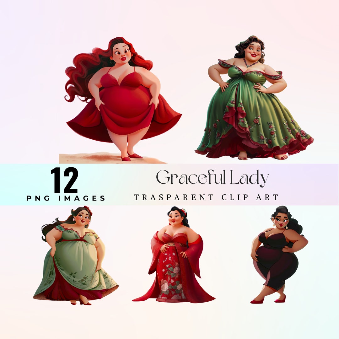 Joyful Fat Lady Clip Art, Watercolor Adorable Chubby Lady Illustration ...