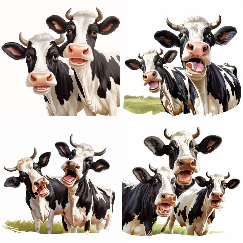 Happy Cows Clip Art, Watercolor Humor Crazy Cows Illustration PNG ...