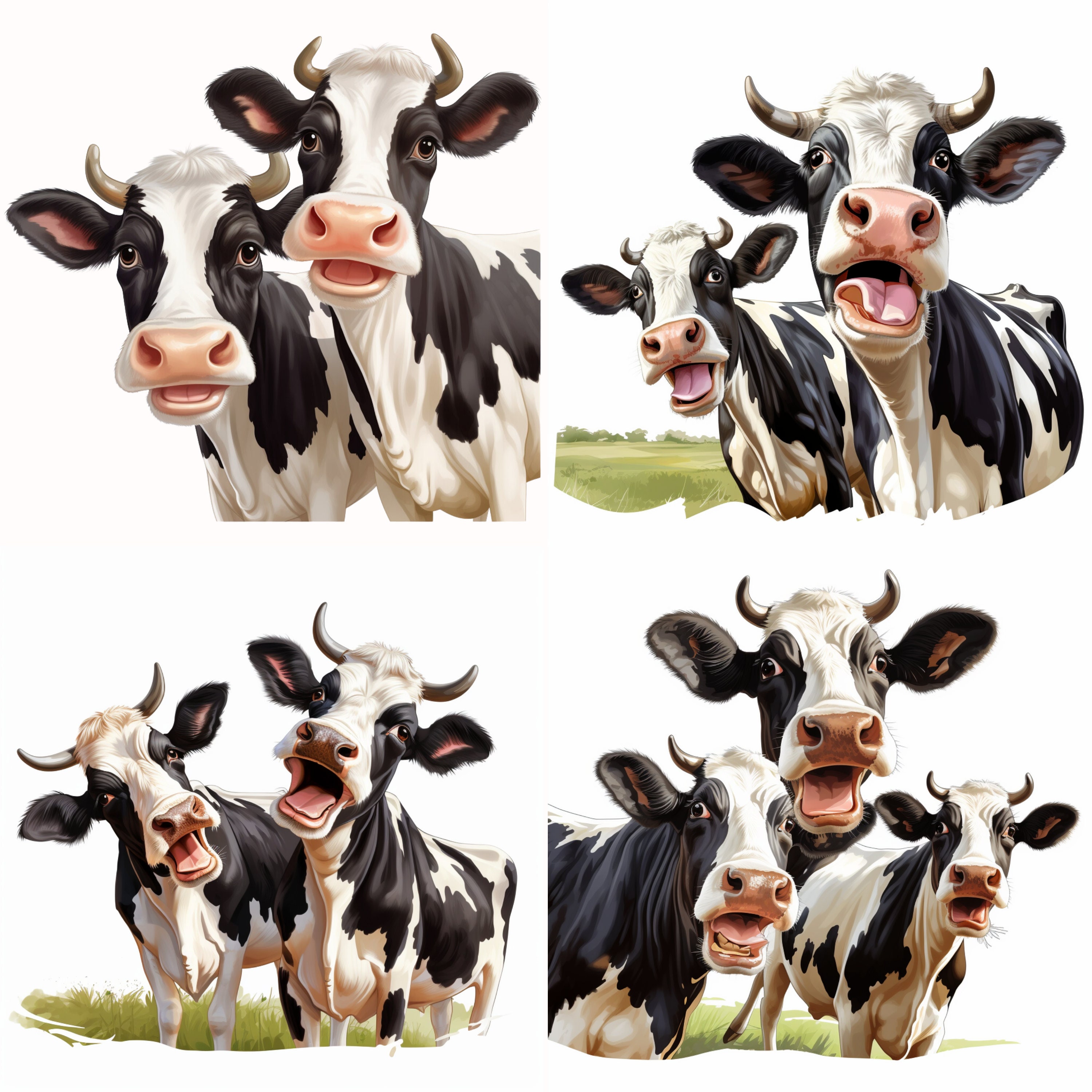 Happy Cows Clip Art, Watercolor Humor Crazy Cows Illustration PNG, Funny Farm Animals Graphic ...