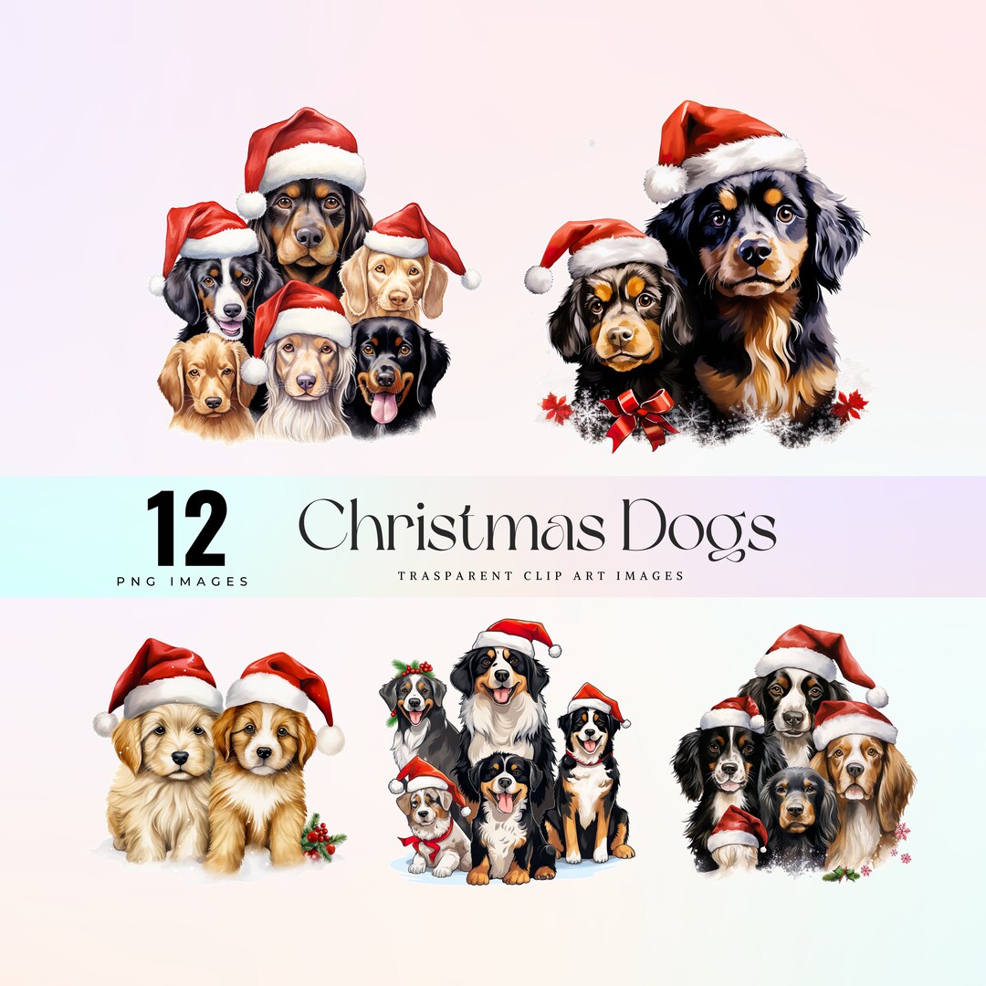 Christmas Dogs Clip Art, Watercolor Cute Christmas Dogs PNG, Funny ...