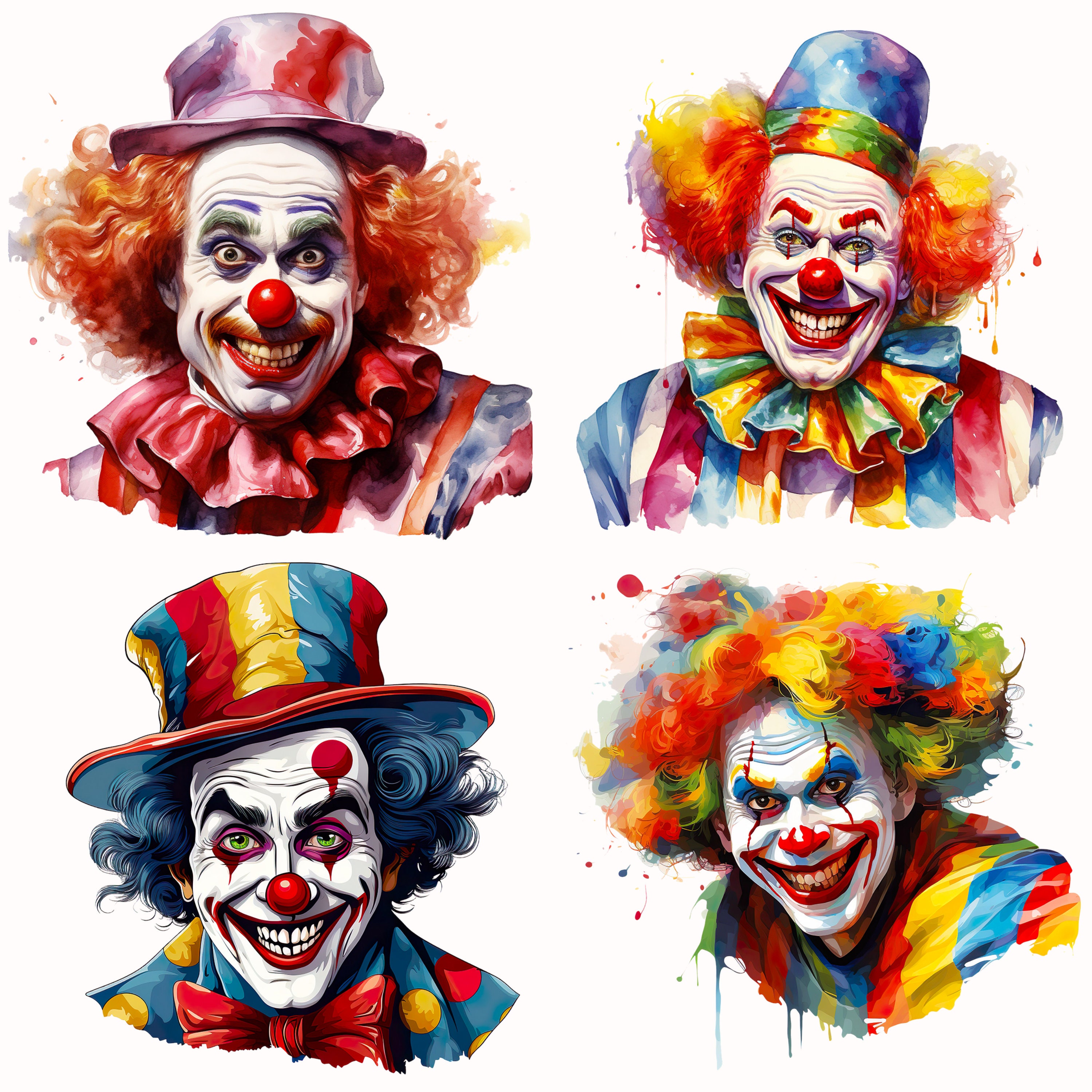 Happy Clown Portrait Clip Art, Joyful Clown Face Illustration PNG ...