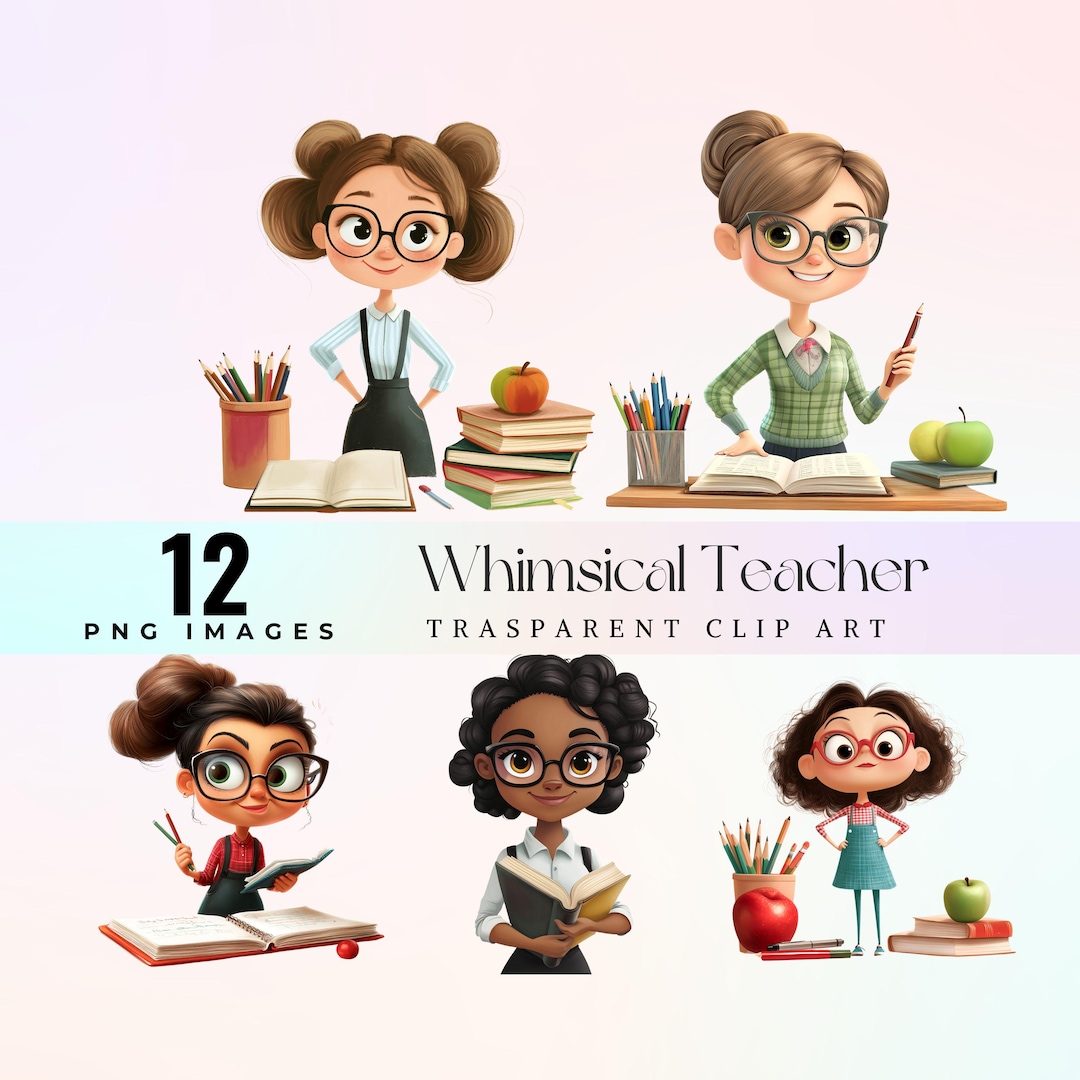 Whimsical Teacher Clipart, Cute Cartoon Educator Illustration, Back to ...