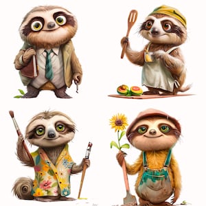 Funny Whimsical Sloth Clip Art, Watercolor Adorable Silly Animals ...