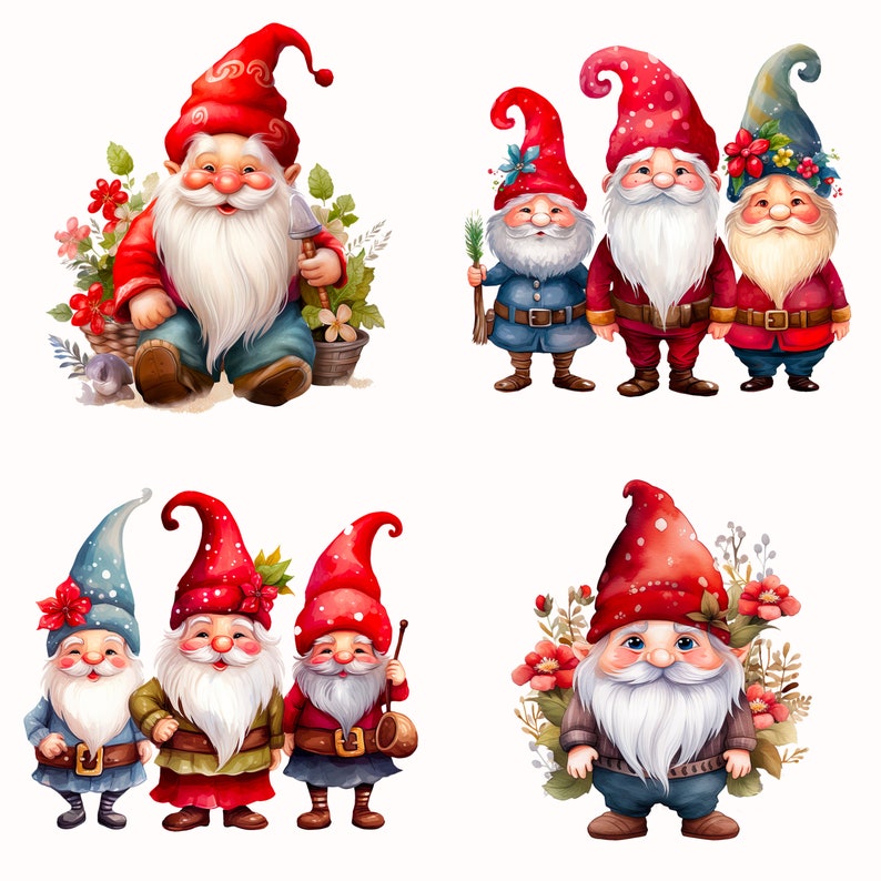 Cute Nordic Gnome Clip Art, Watercolor Amusing Winter Elf Illustration ...