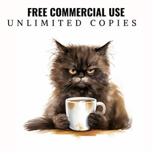 Watercolor Grumpy Cat Coffee Clip Art, Painting Grumpy Purebred Cats ...