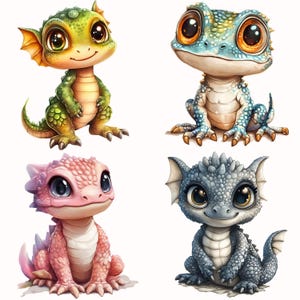 Cute Baby Dragon Clip Art, Adorable Fantasy Wyrm Illustration ...